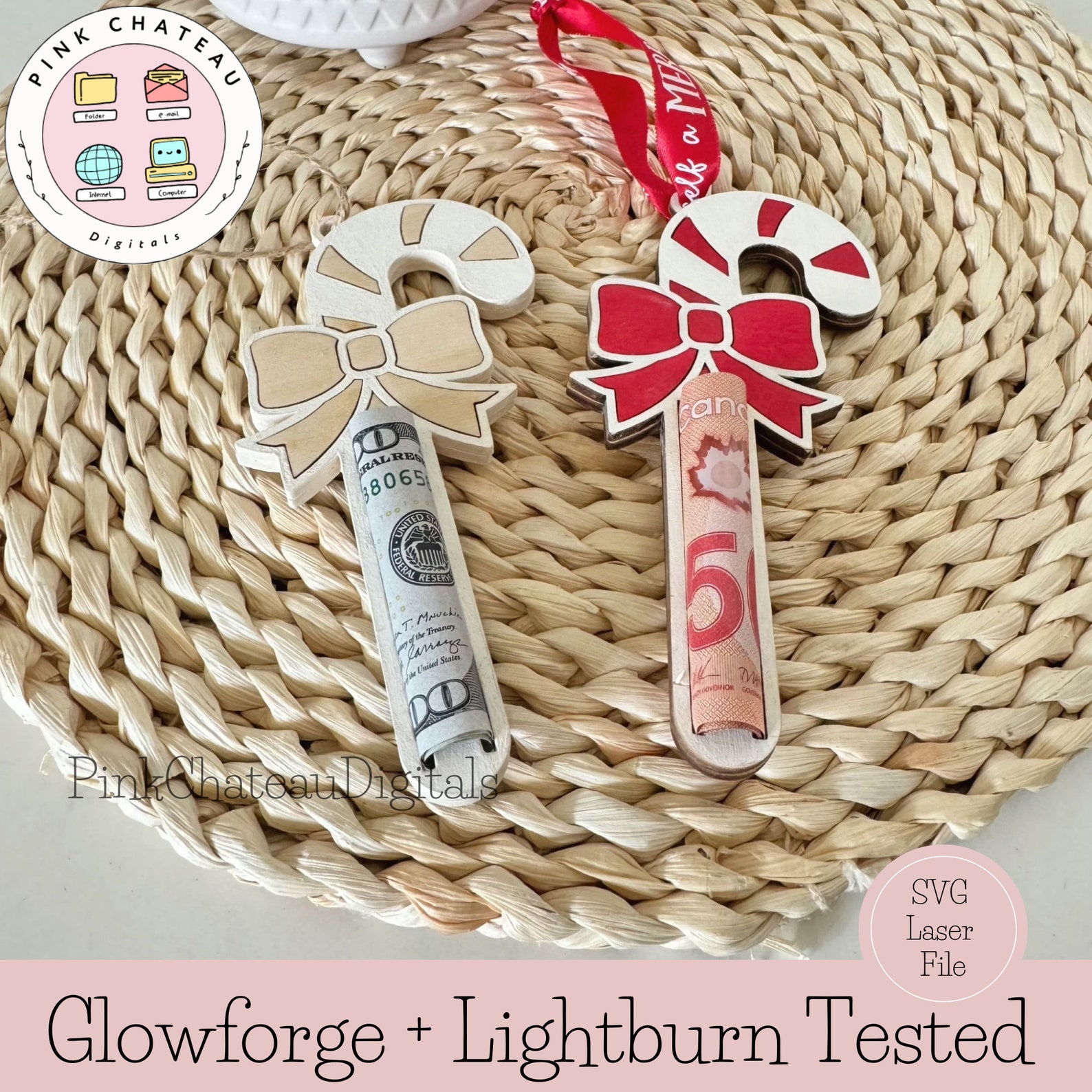 Candy Cane Money Scroll Holder | SVG Laser File | Engraved Cut File ...