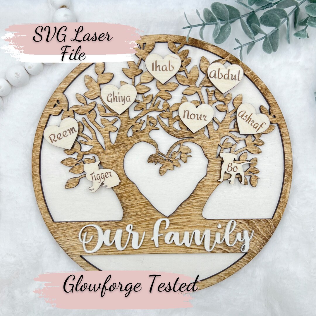 Interchangeable Our Family Tree SVG Laser Engraved Cut File | Grandkids ...