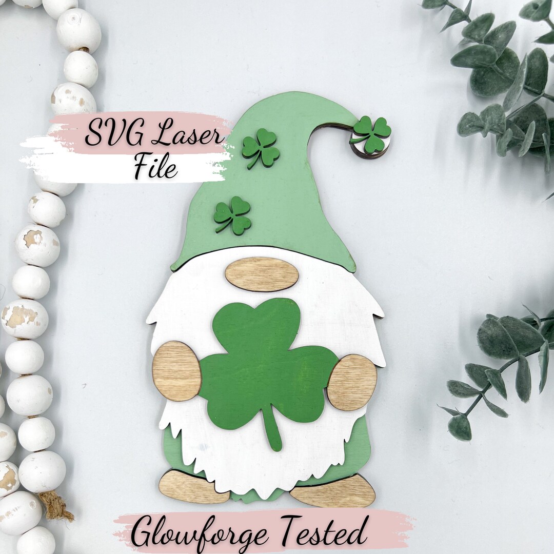 SVG Digital Cut File Four Leaf Clover Gnome Tiered Tray Decor Glowforge ...