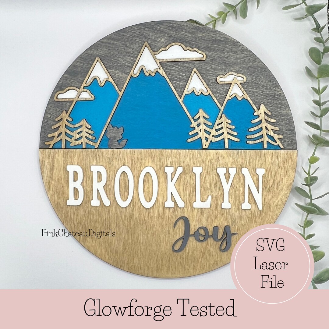 Woodland Outdoor Theme Mountains Name Sign SVG Laser Engraved Cut File ...