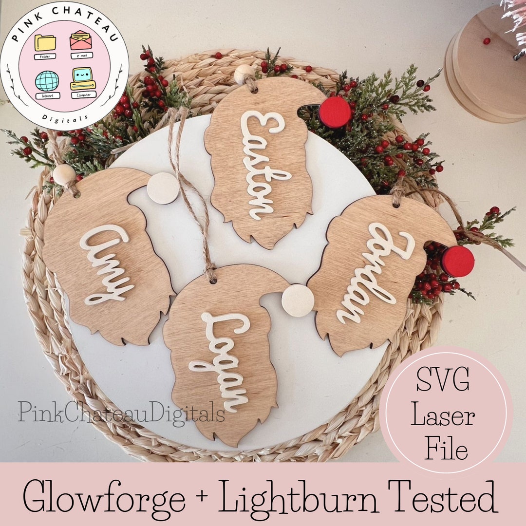 Stocking Name Tags | Santa Head Silhouette File | Glowforge and ...