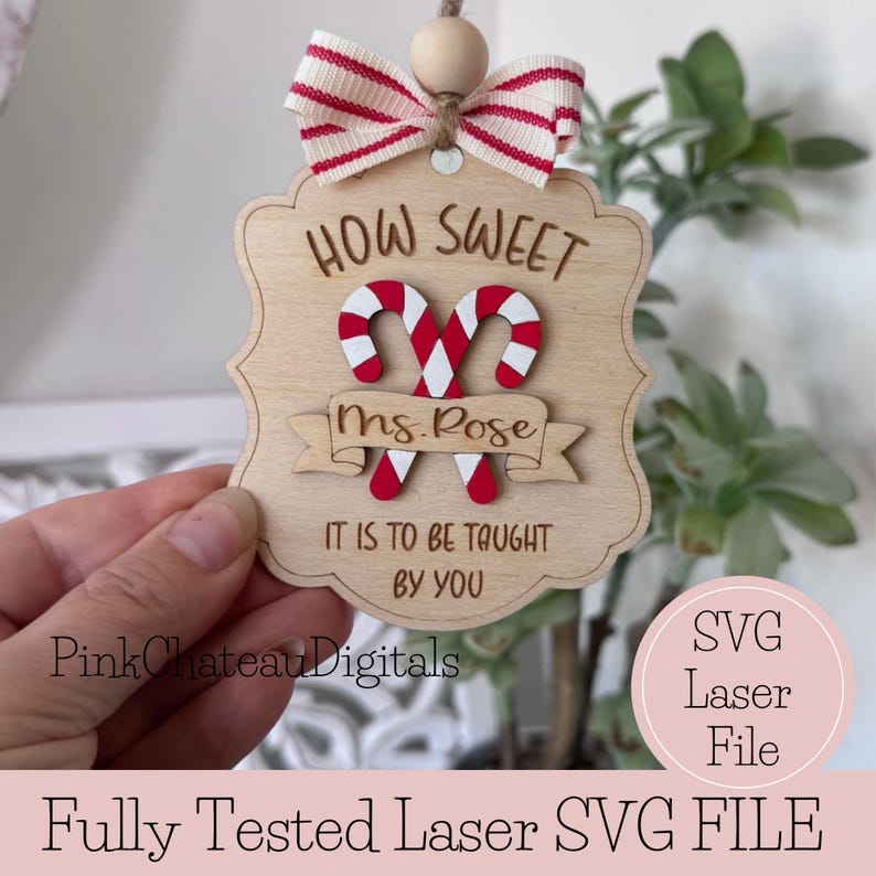 Candy Cane Theme Teacher Holiday Ornament | SVG Digital Laser File ...