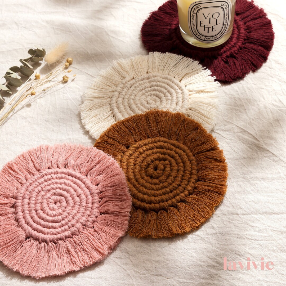 Lavivie Macrame Fringe Woven Coasters (set of 2) | Boho Handmade ...