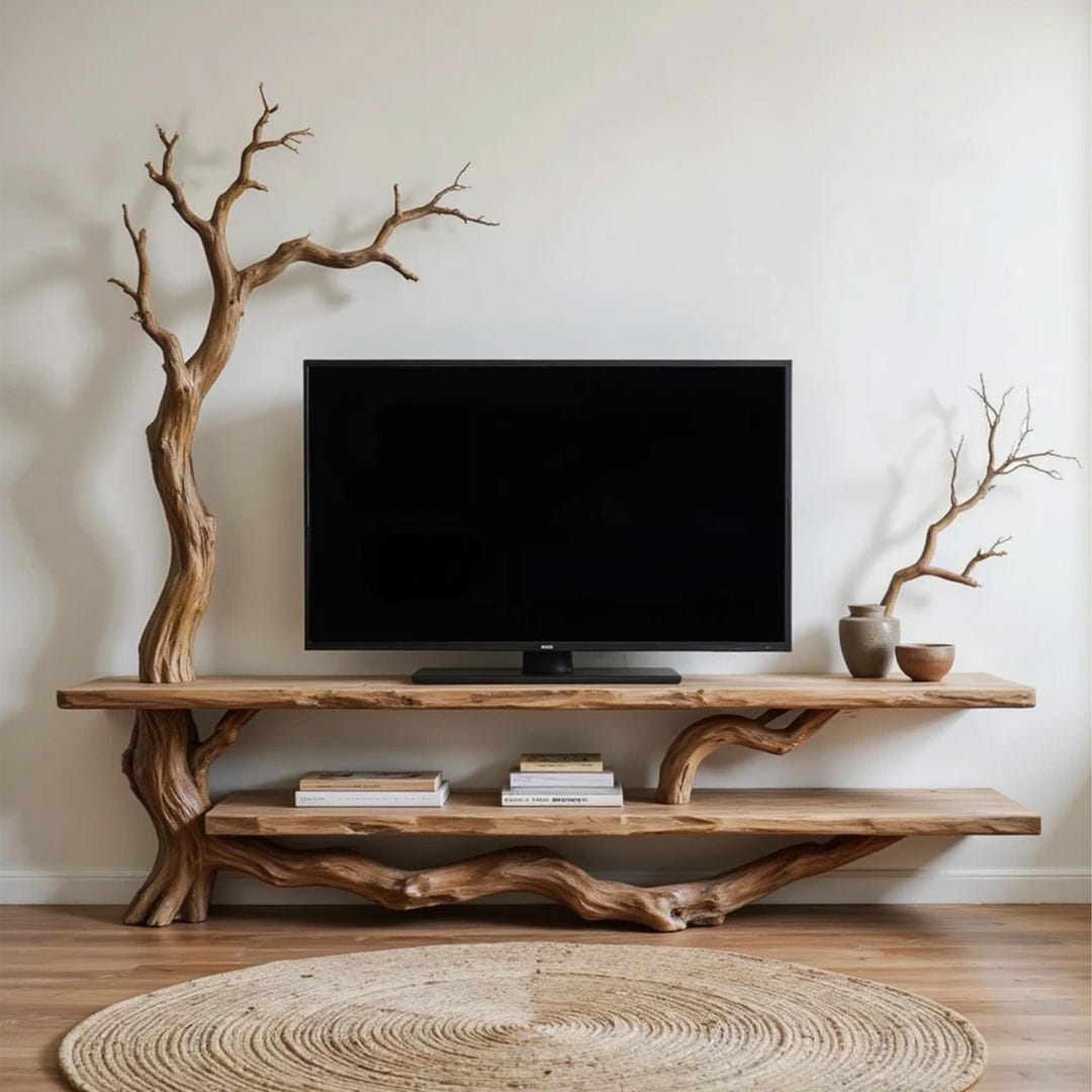 Natural Driftwood Tv Stand Floating Media Console Solid Wood Wall ...