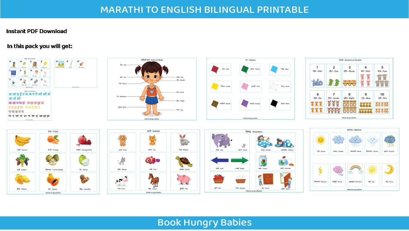 Printable Marathi Learning Binder, Teach Marathi Kids, Toddler Learning ...