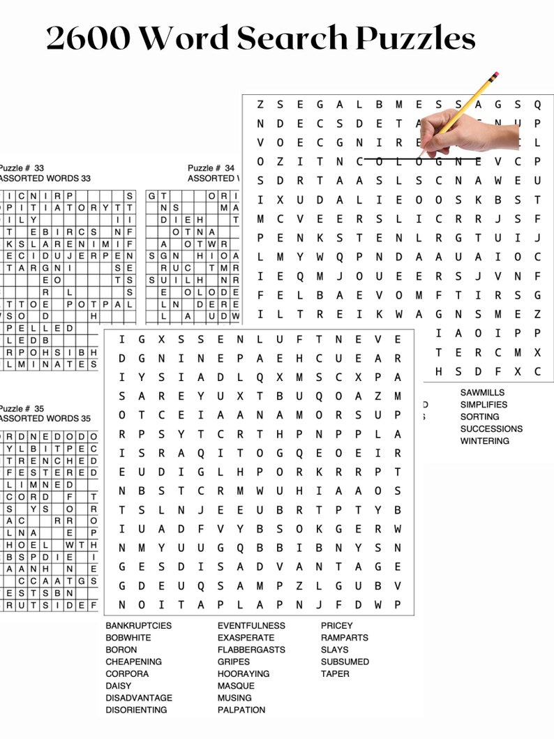 2600 Word Search Puzzle, Printable Puzzle Pages for Kids & Adults ...