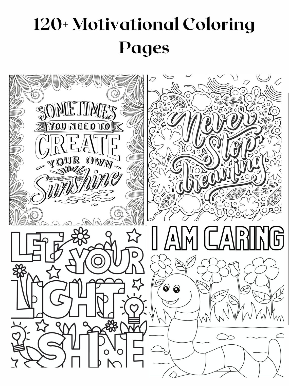 120 Motivational Coloring Pages for Kids & Adults, Printable Coloring ...