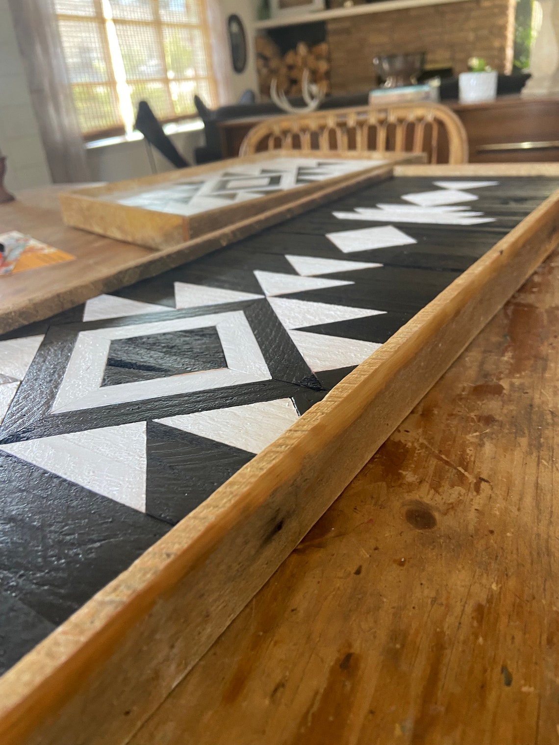 Large 36 Geometric Aztec Wood Art, Wall Art, Boho Wood Art, Wall ...