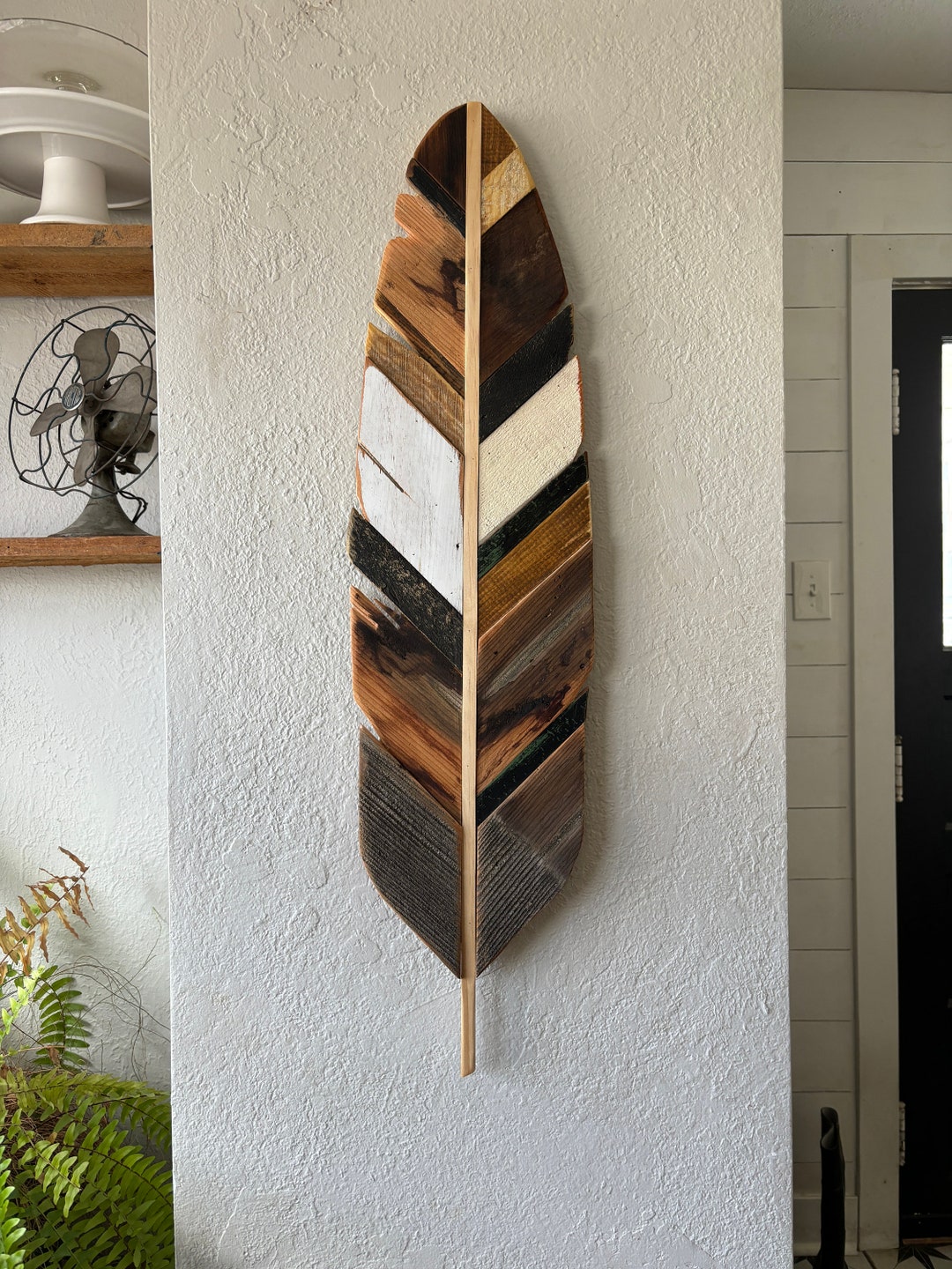 Feather Art, Rustic Reclaimed Wood Feather, Boho Decor, Farmhouse Decor ...