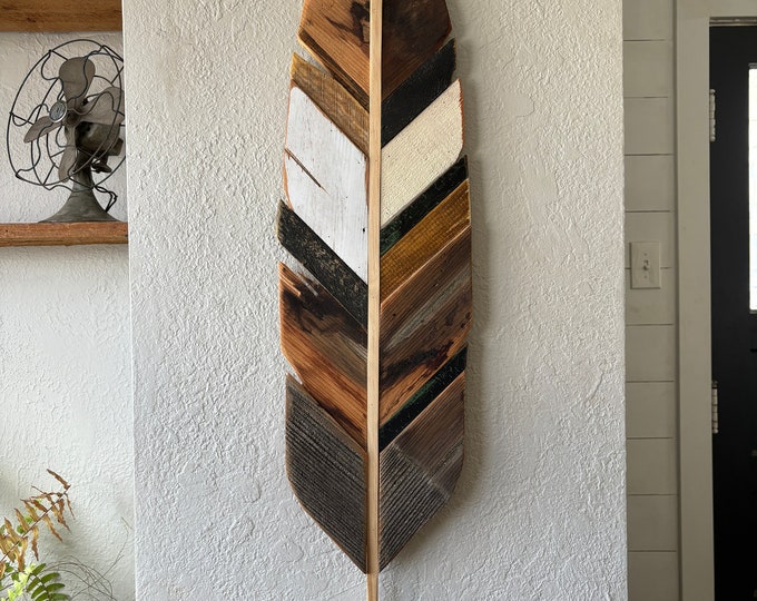 Feather Art, Rustic Reclaimed Wood Feather, Boho Decor, Farmhouse Decor ...