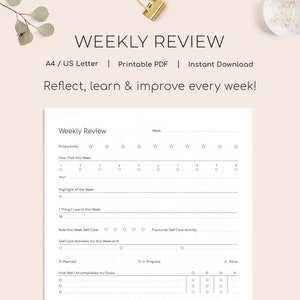 Weekly Review Weekly Reflection Gratitude Journal Growth Mindset Self ...