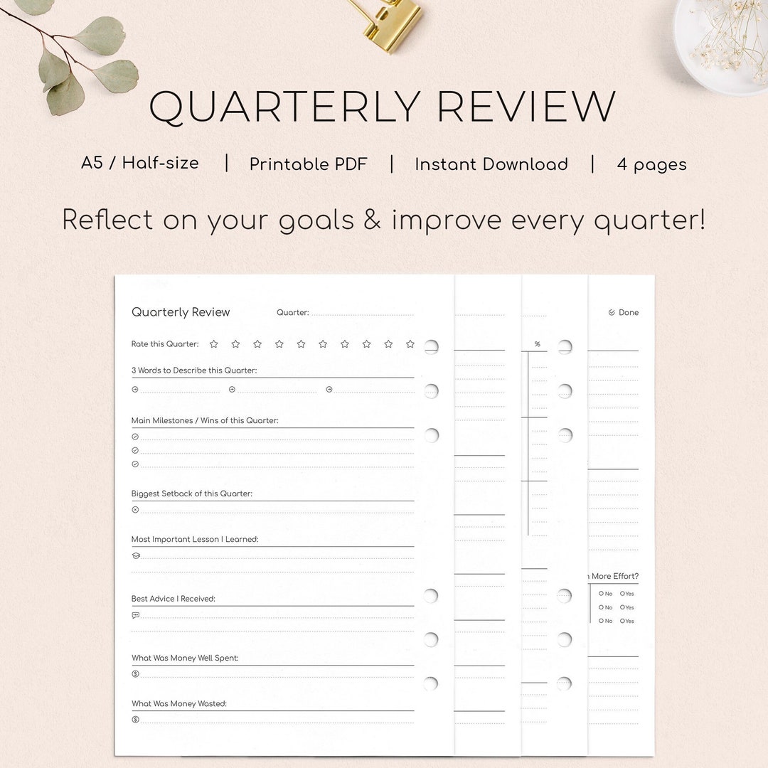 Quarterly Reflection A5 / Half-size Quarterly Review Printable PDF ...