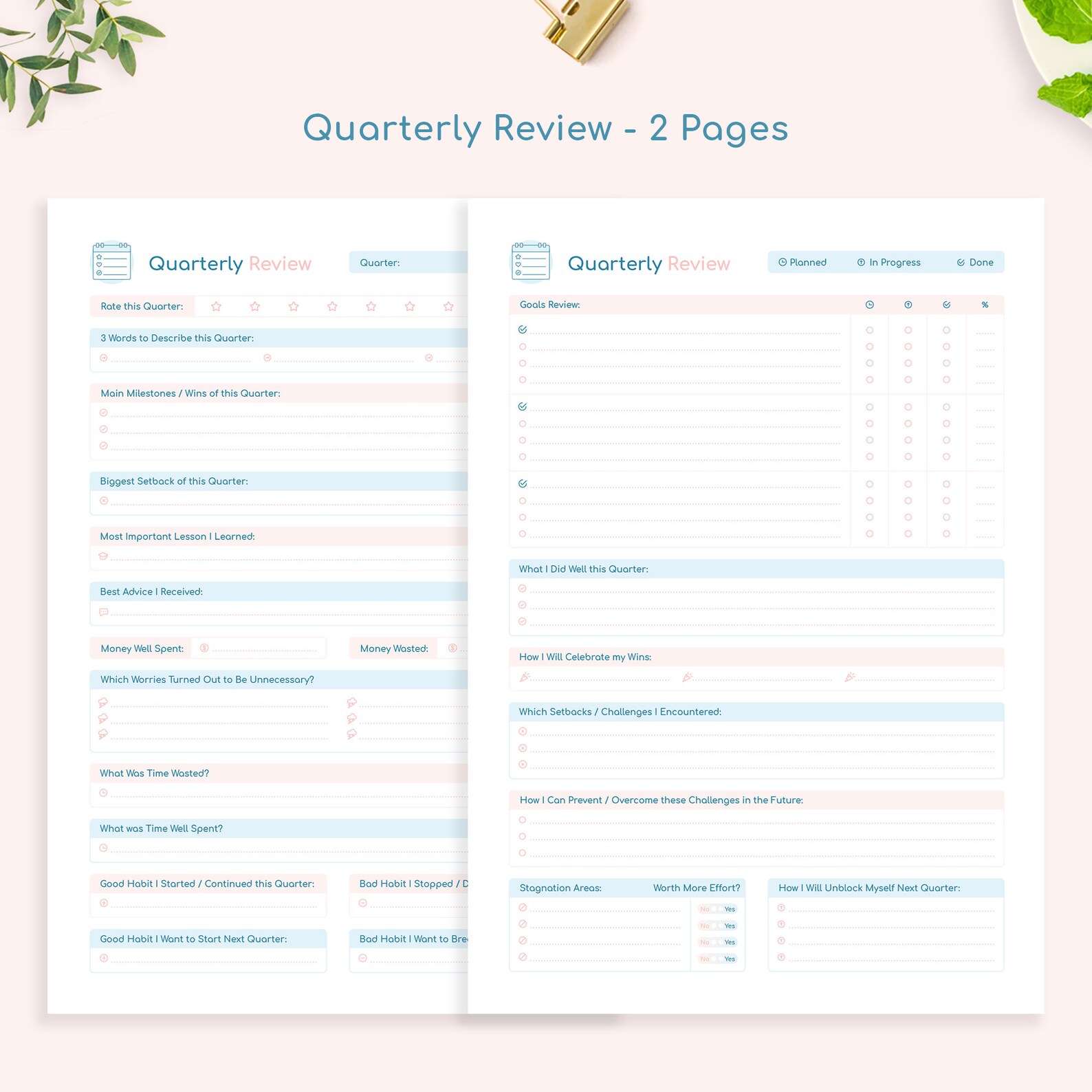 Review Bundle A4 / US Letter Printable PDF Daily Review Weekly Review ...