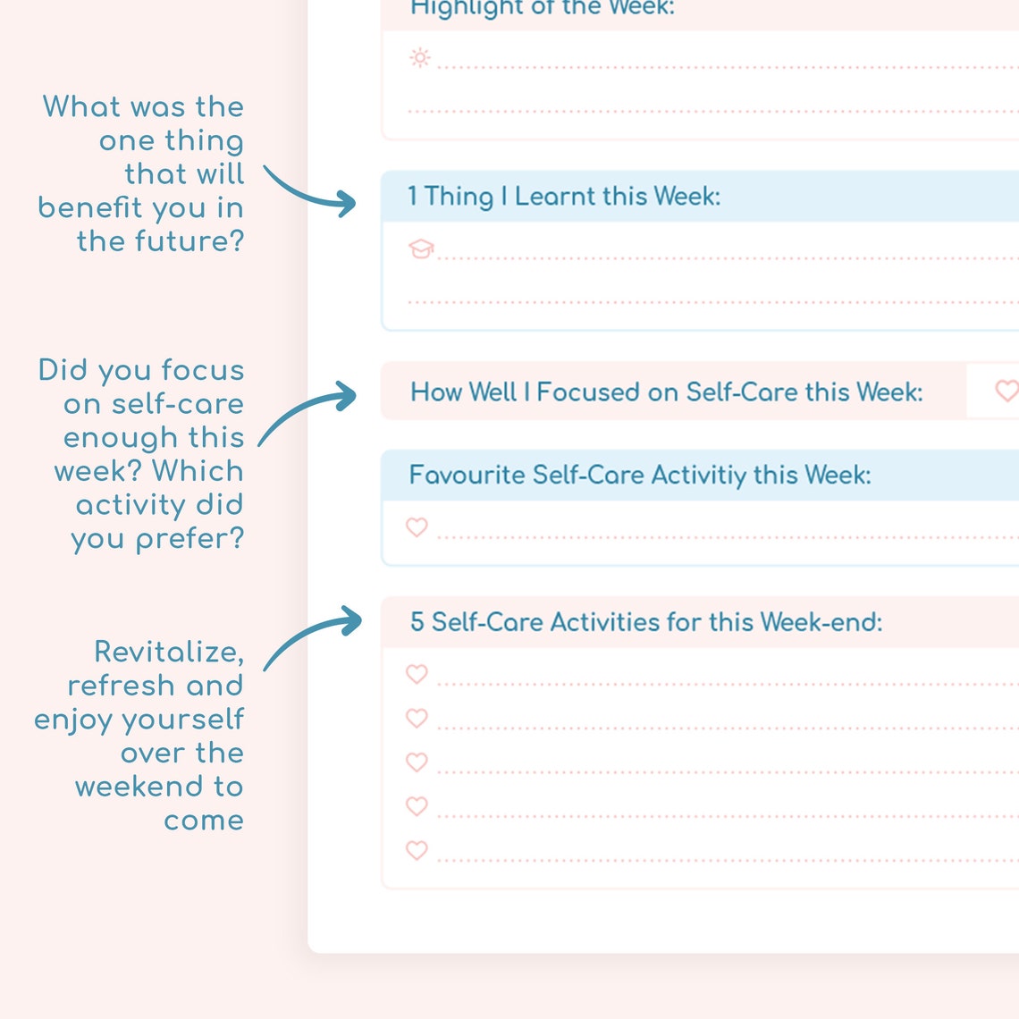 Weekly Review A5 / Half-Size Weekly Reflection PDF | Etsy