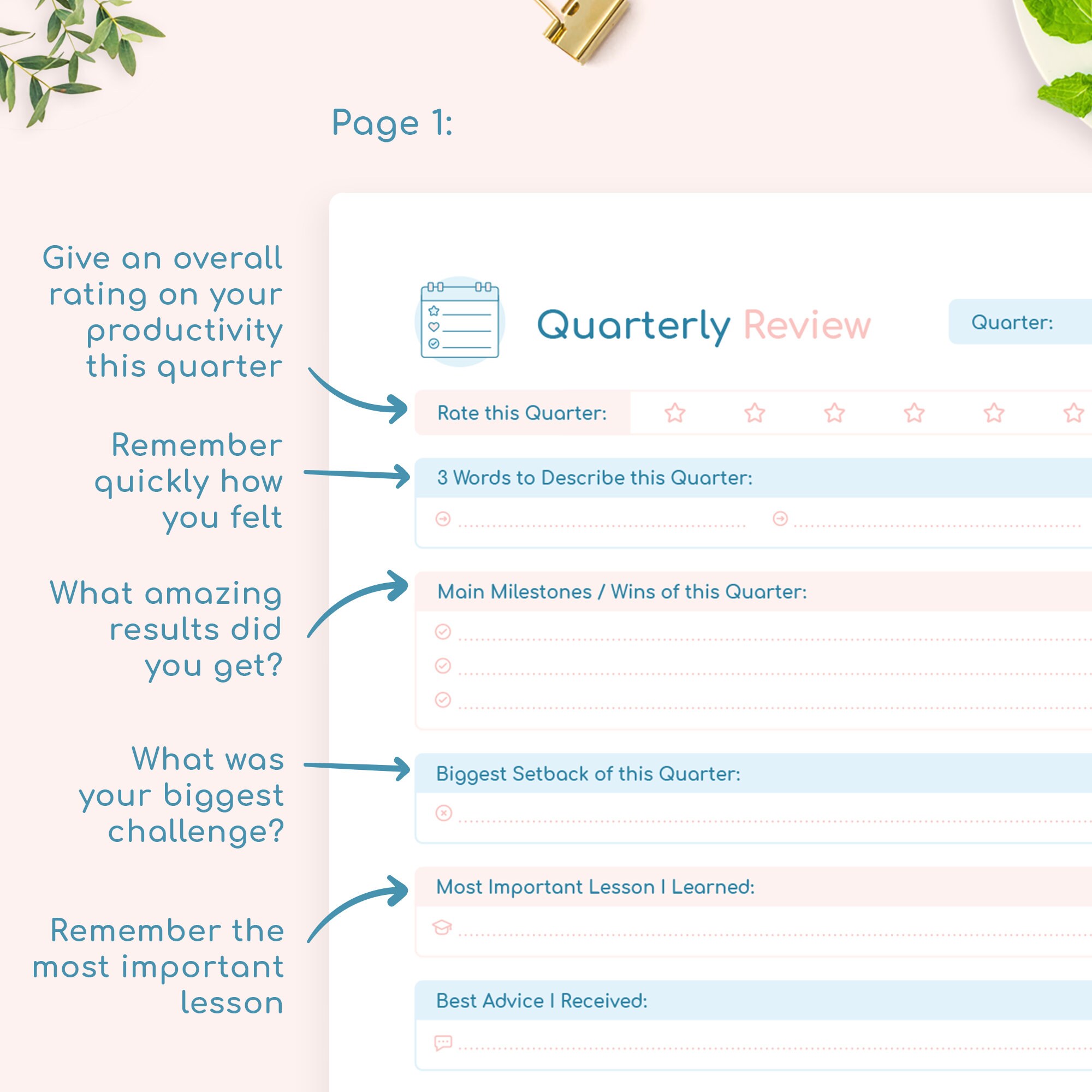 Quarterly Reflection A4 / US Letter Quarterly Review Printable PDF ...