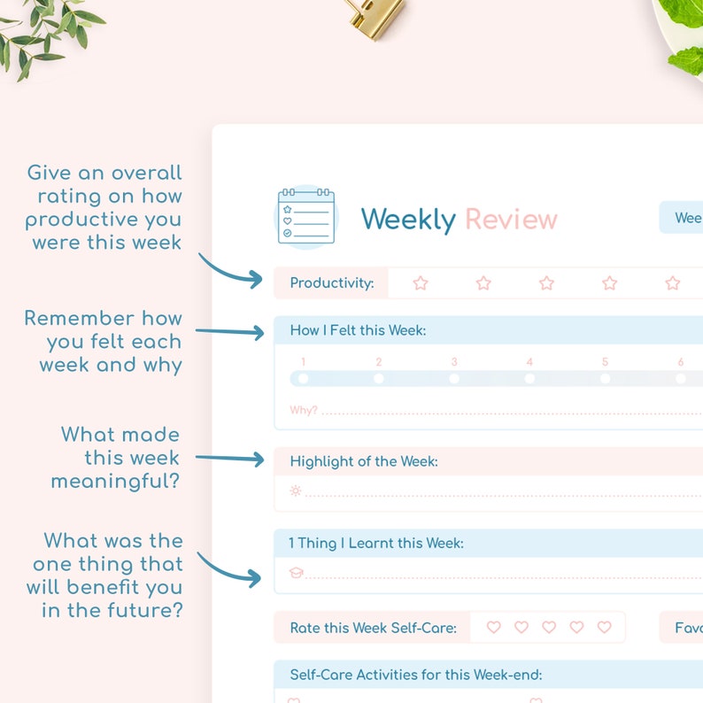 Weekly Review A4 / US Letter Weekly Reflection PDF Weekly Journal ...