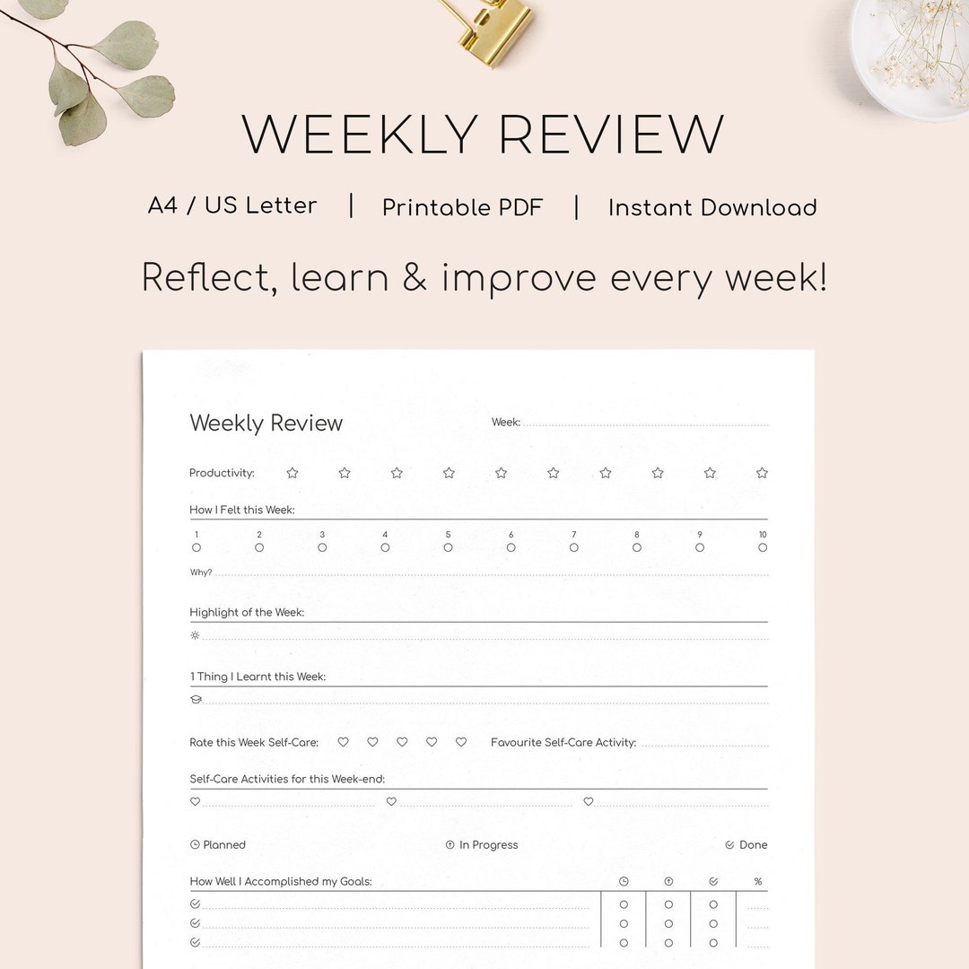 Weekly Review Weekly Reflection Gratitude Journal Growth Mindset Self ...