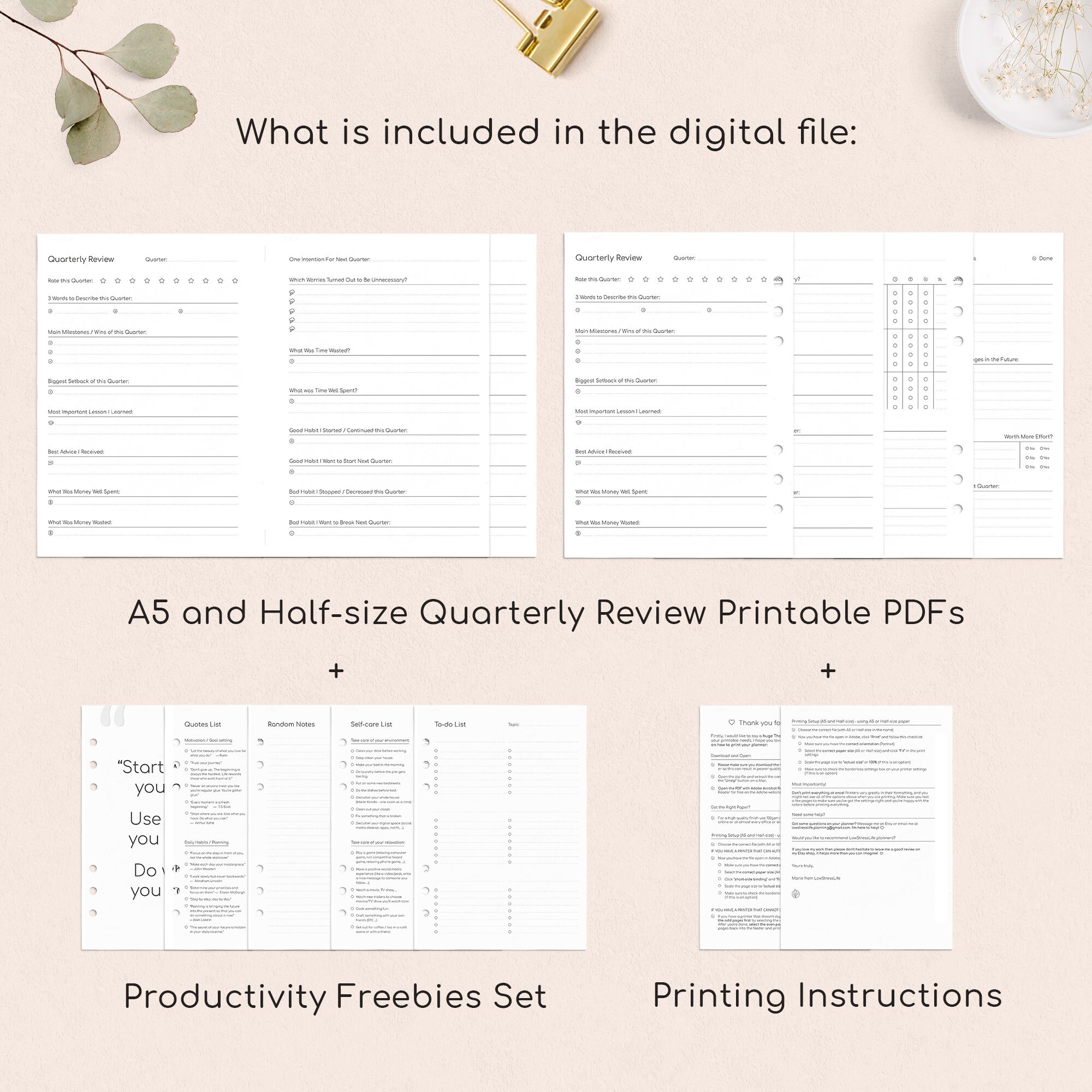 Quarterly Reflection A5 / Half-size Quarterly Review Printable PDF ...
