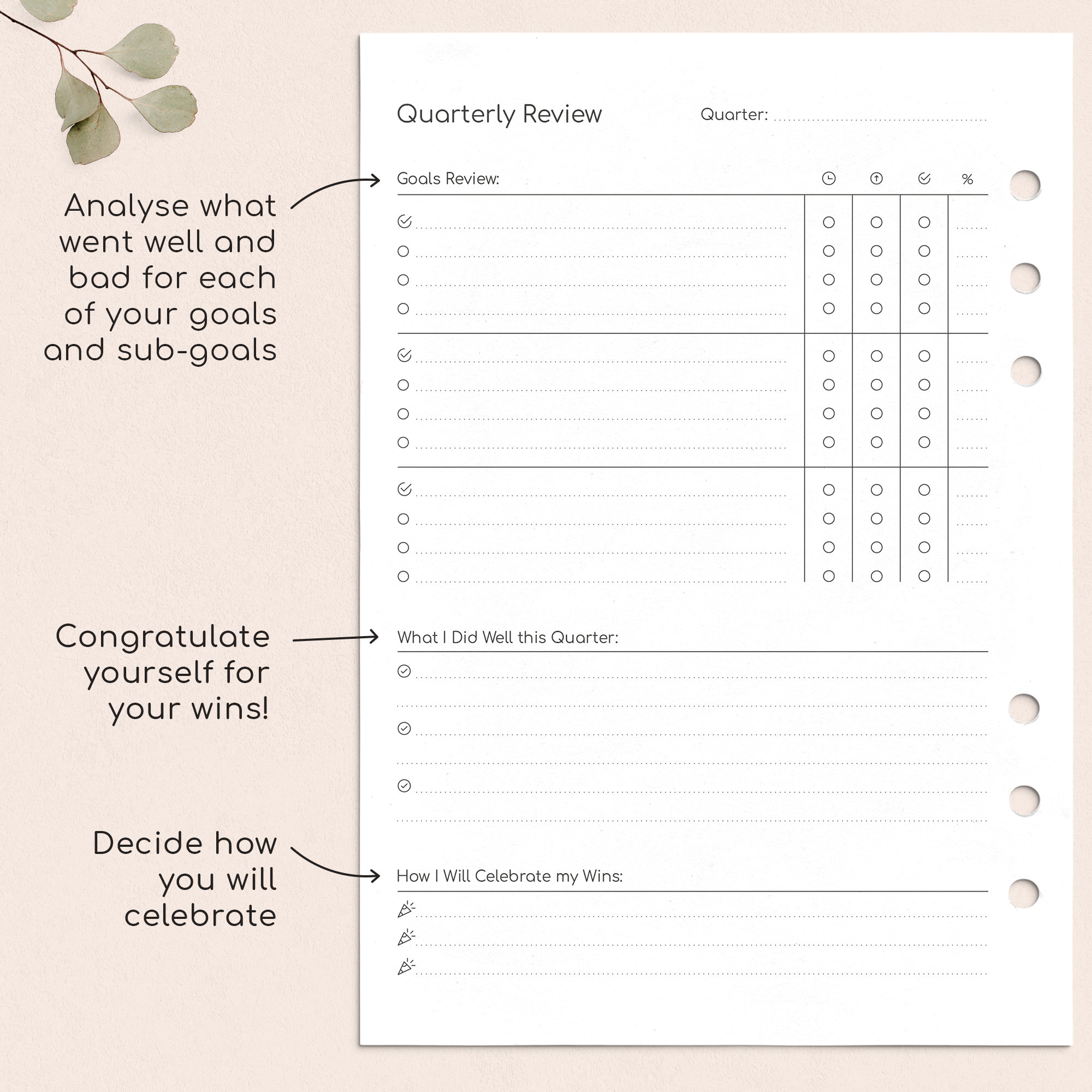 Quarterly Reflection A5 / Half-size Quarterly Review Printable PDF ...