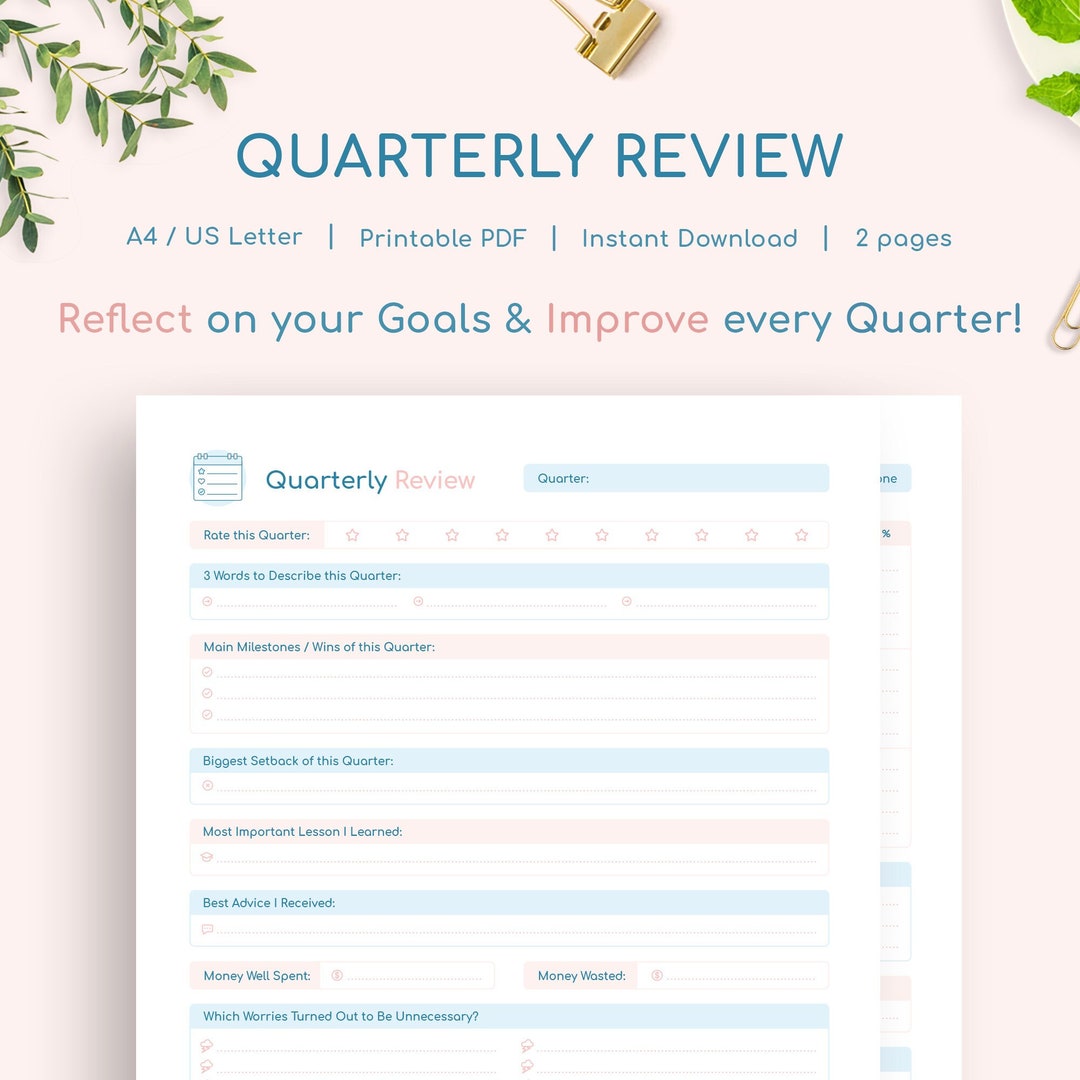 Quarterly Reflection A4 / US Letter Quarterly Review Printable PDF ...