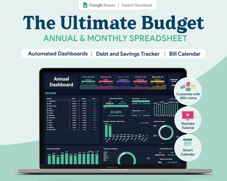 Ultimate Monthly Annual Budget Spreadsheet 2.0 | Google Sheets Budget ...