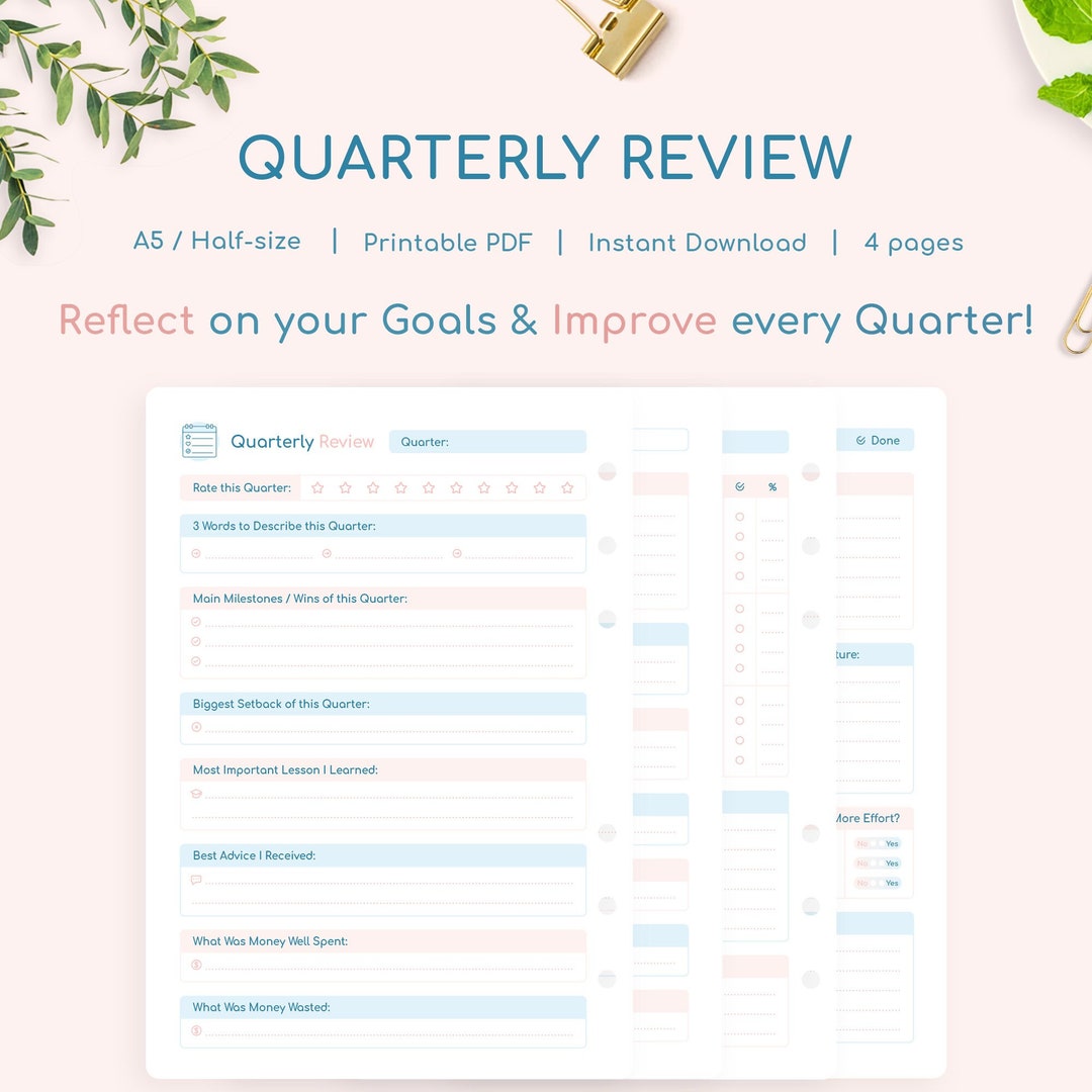 Quarterly Reflection A5 / Half-size Quarterly Review Printable PDF ...