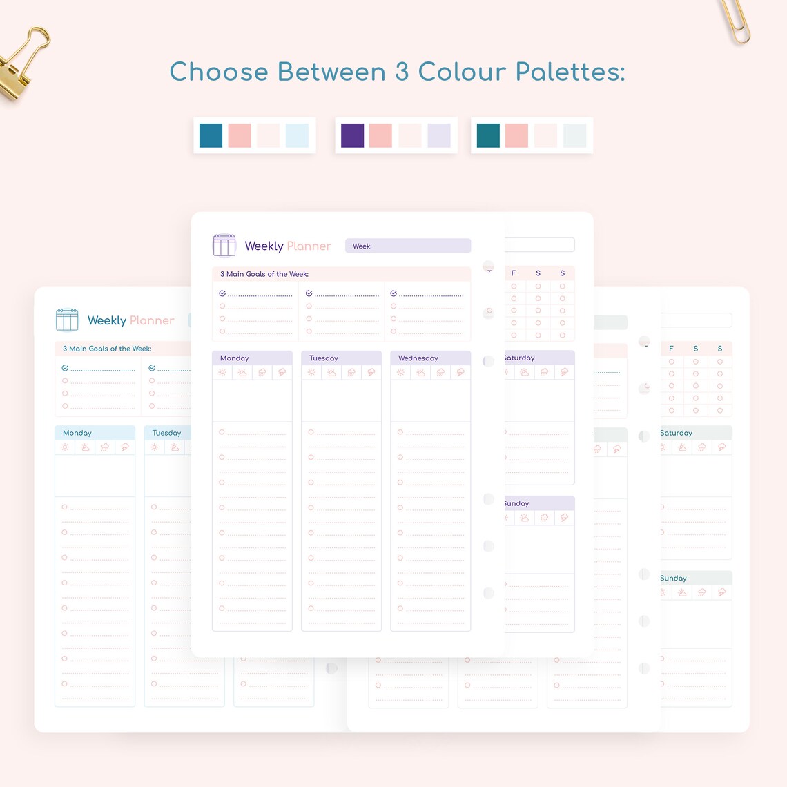 Weekly Planner A5 / Half-size 2 Page Undated Weekly Printable PDF ...