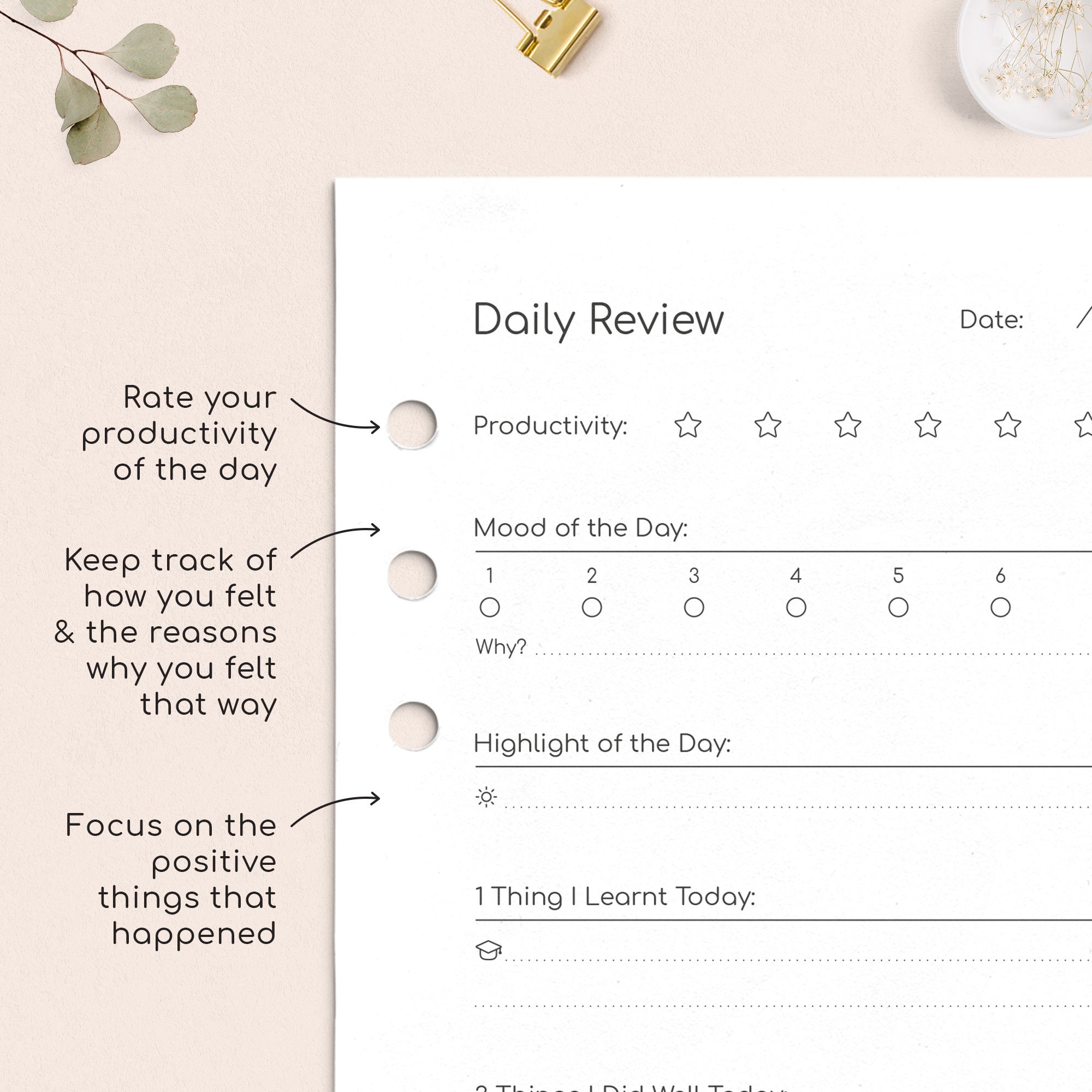 Daily Review Daily Reflection Growth Mindset Self-improvement Mood ...