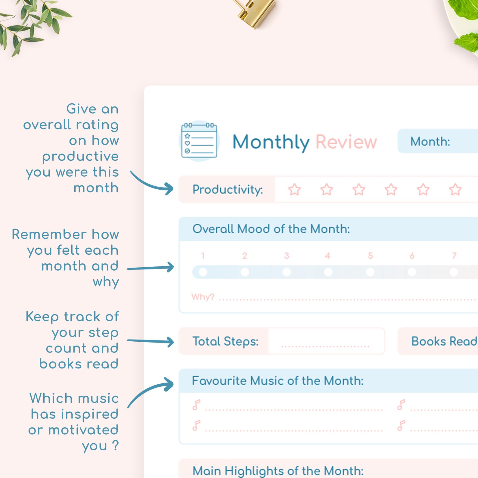 Monthly Review A5 / Half-size Monthly Reflection PDF Monthly Review ...