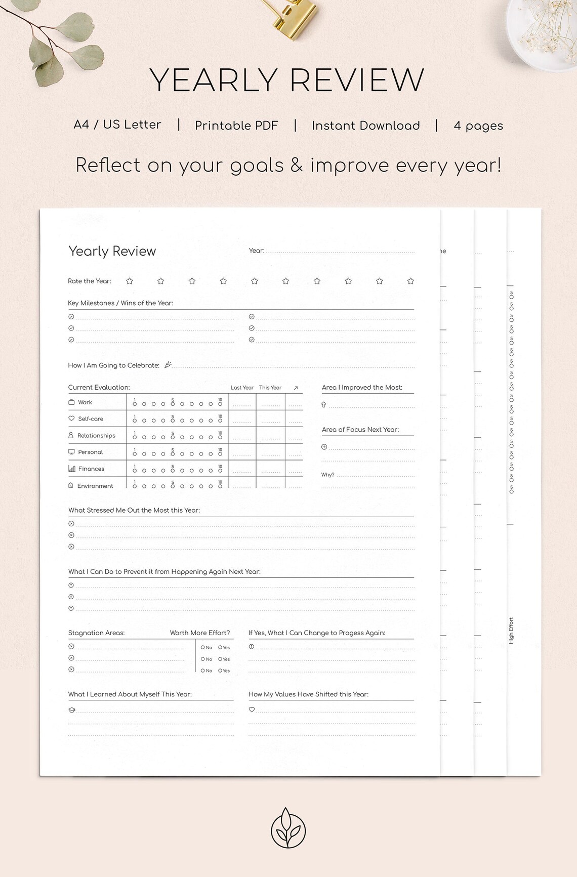 Yearly Review Year Reflection Growth Mindset Year in - Etsy