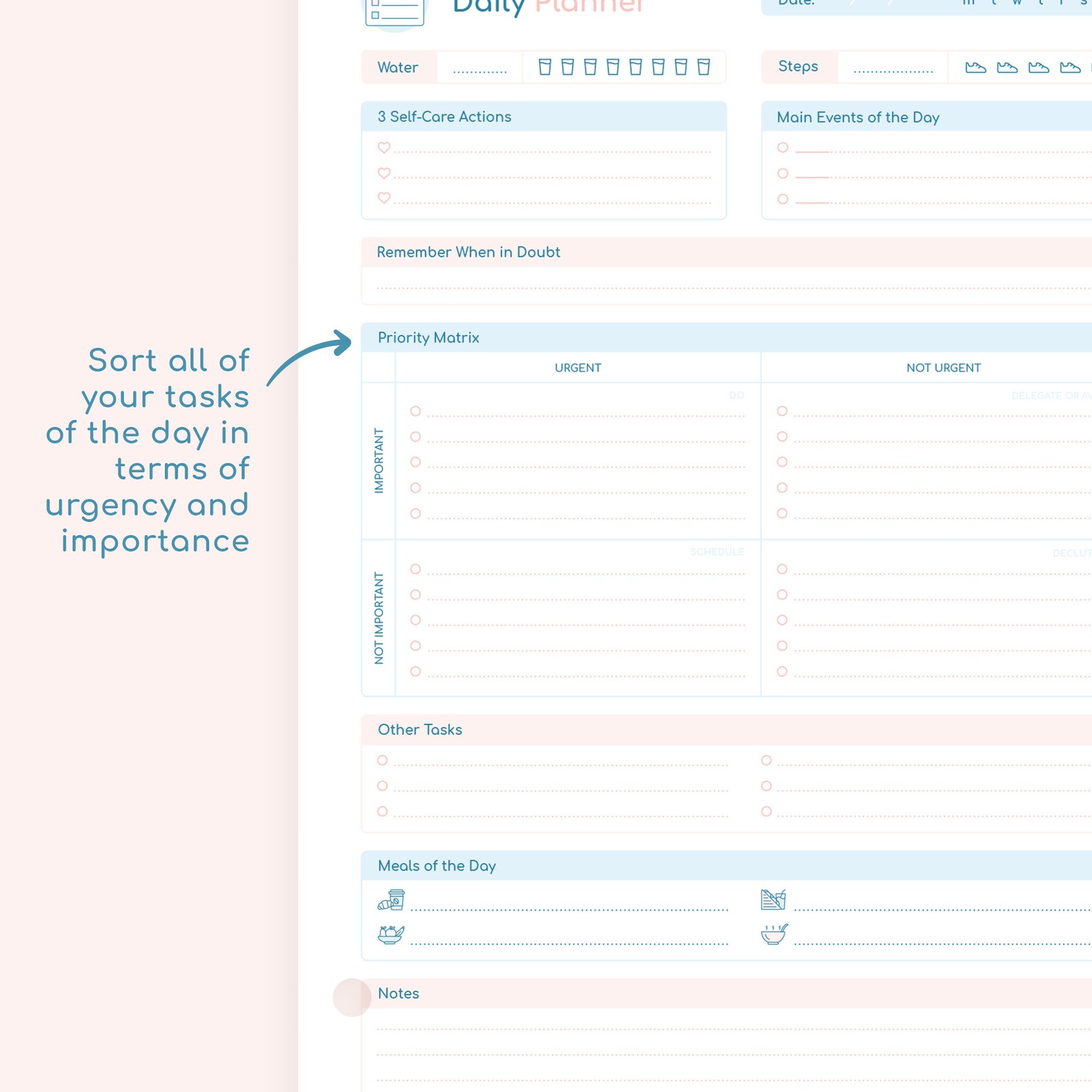 Daily Planner A4 / US Letter Priority Matrix Printable PDF Eisenhower ...