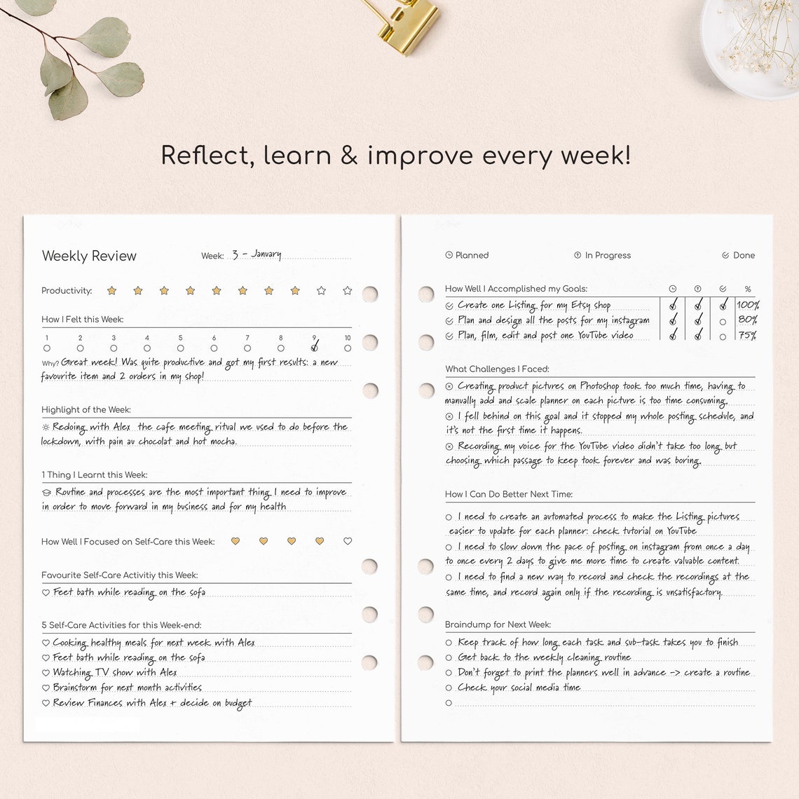 Weekly Review Weekly Reflection Gratitude Journal Growth - Etsy