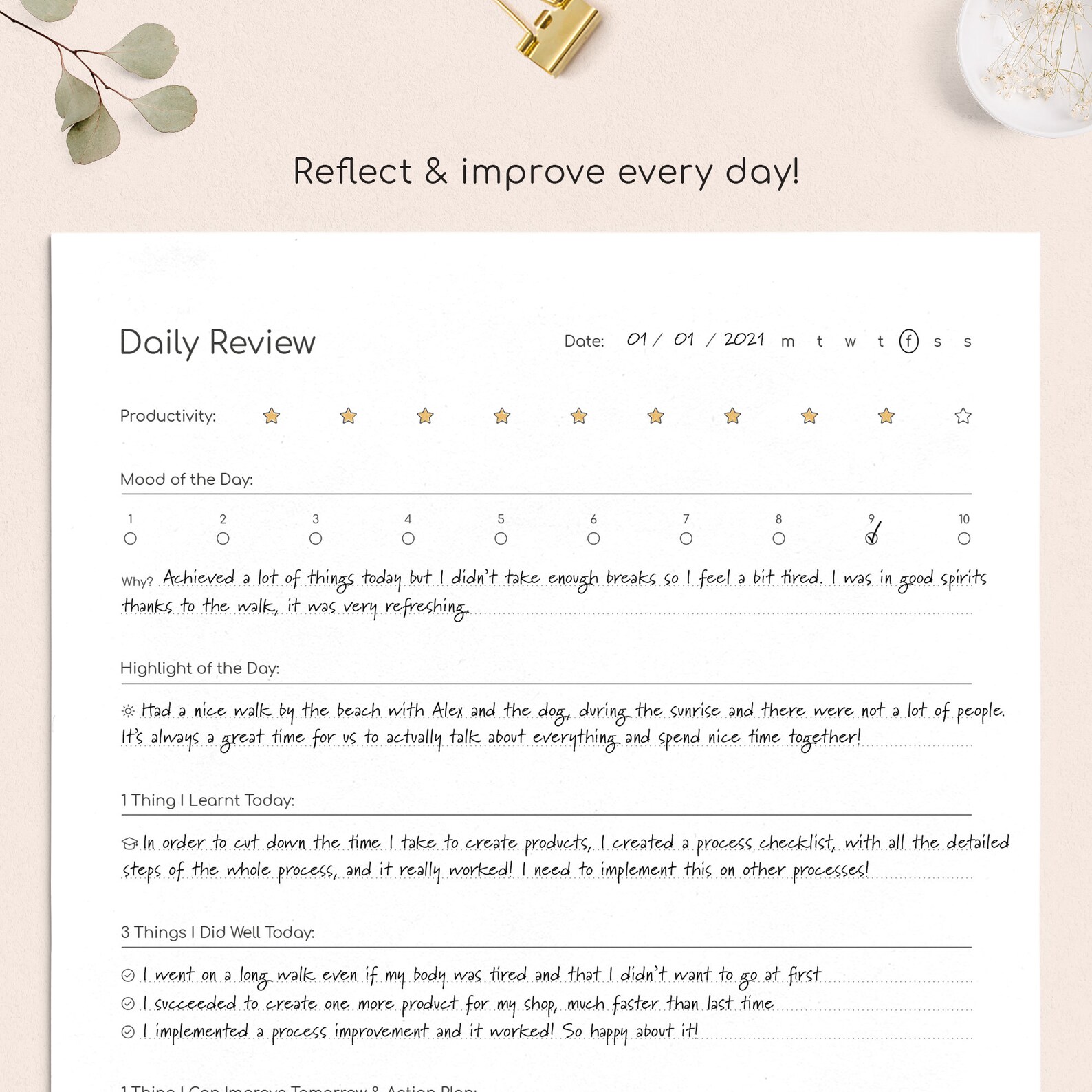 Daily Review Daily Reflection Growth Mindset - Etsy UK