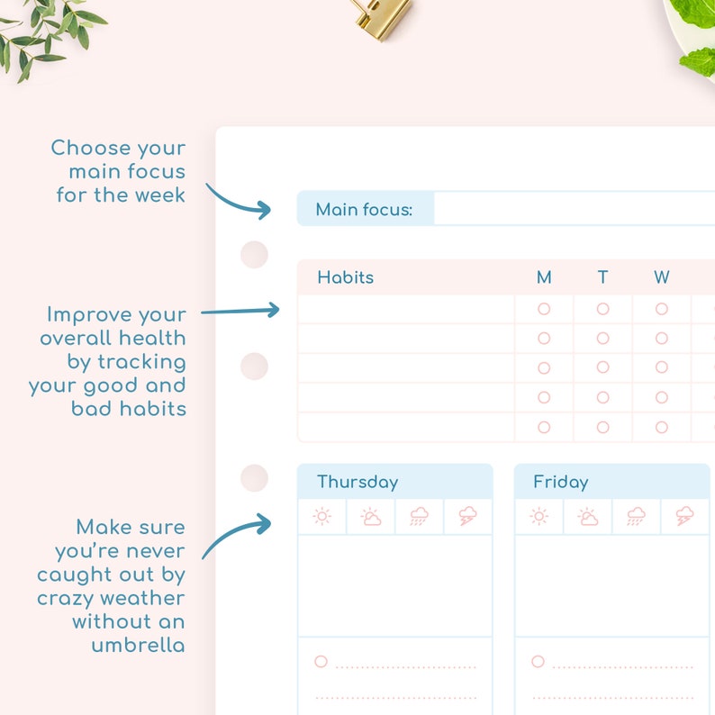 Weekly Planner A5 / Half-size 2 Page Undated Weekly Printable PDF ...