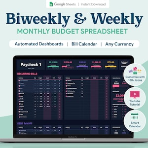 Biweekly & Weekly Paycheck Budget Googlesheets Spreadsheet | Bi Weekly ...