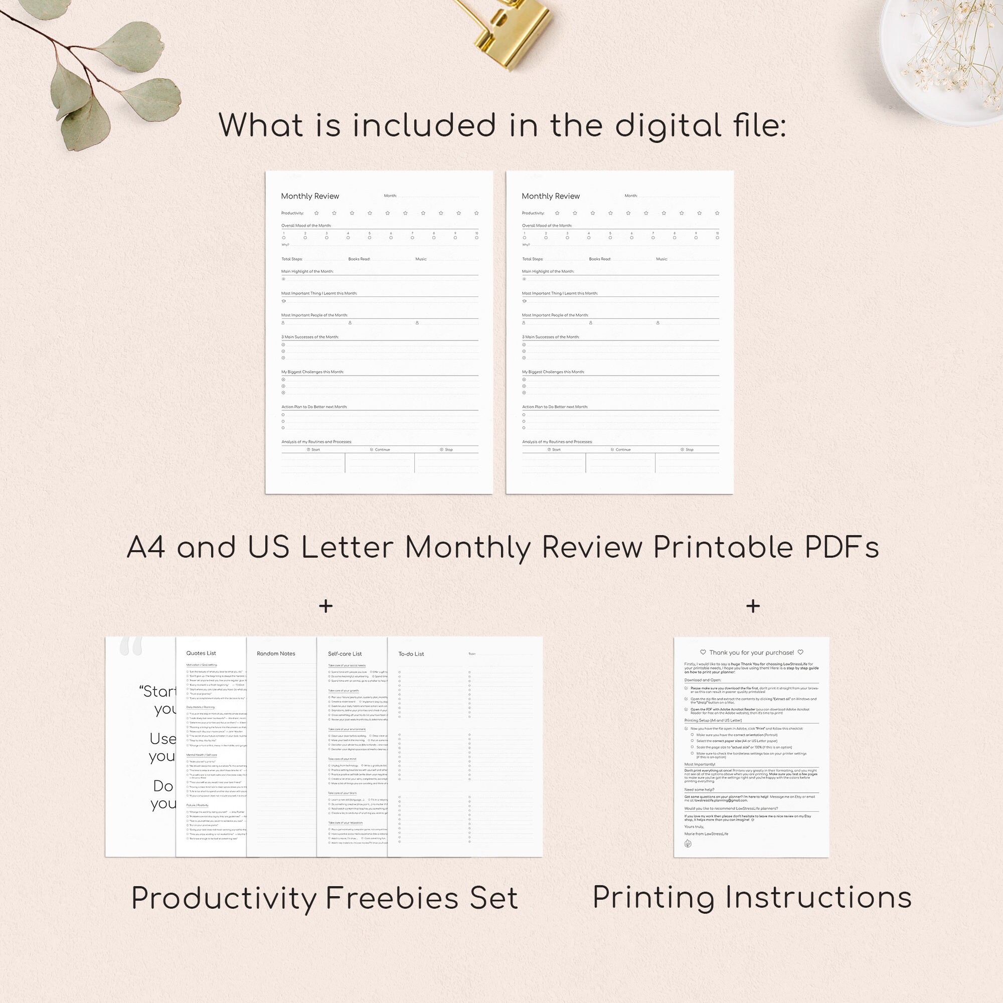 Monthly Review Monthly Reflection Minimal Printable Growth Mindset ...