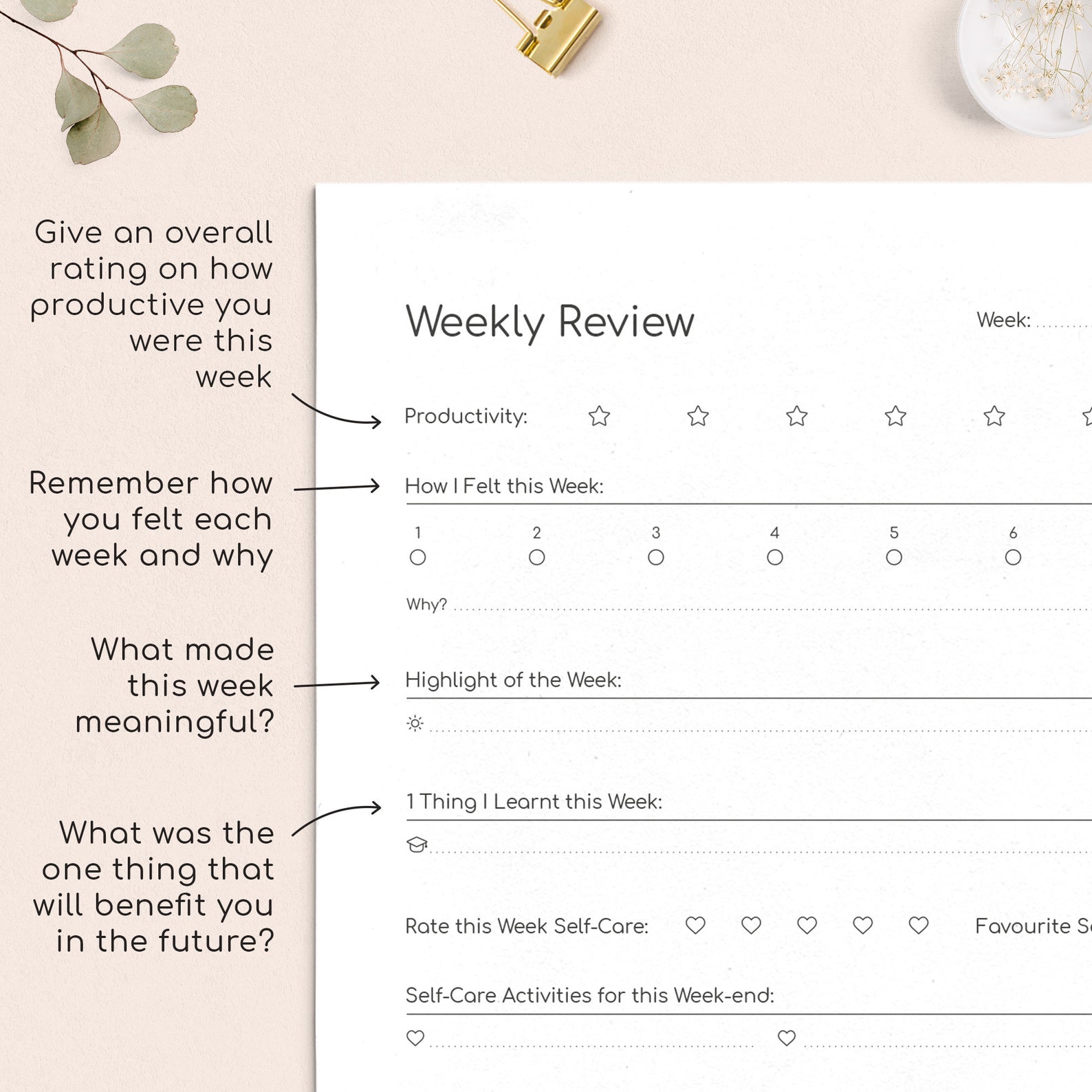 Weekly Review Weekly Reflection Gratitude Journal Growth - Etsy UK