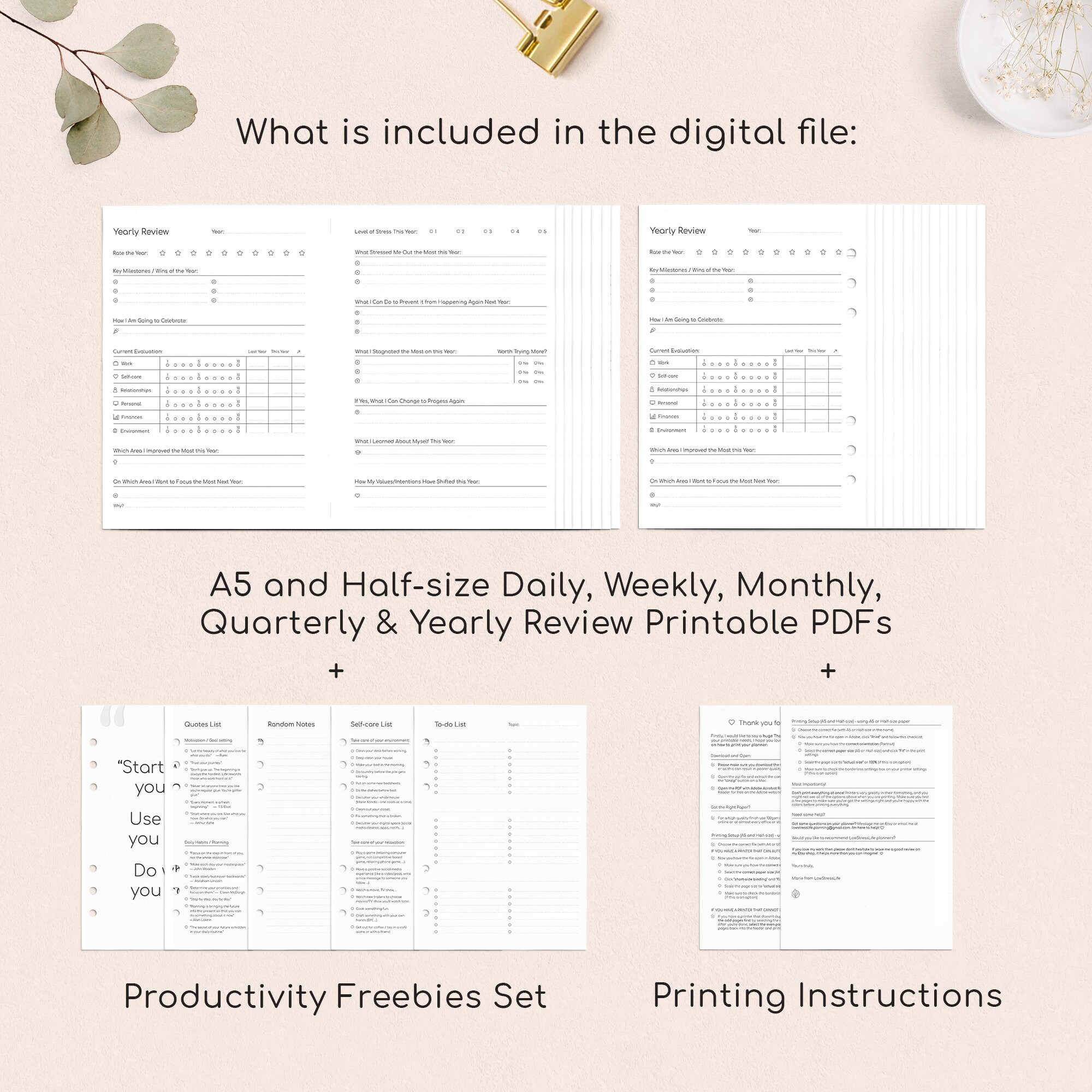 Review Bundle Daily Reflection Weekly Review Monthly - Etsy