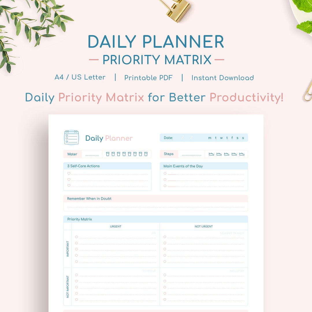 Daily Planner A4 / US Letter Priority Matrix Printable PDF Eisenhower ...