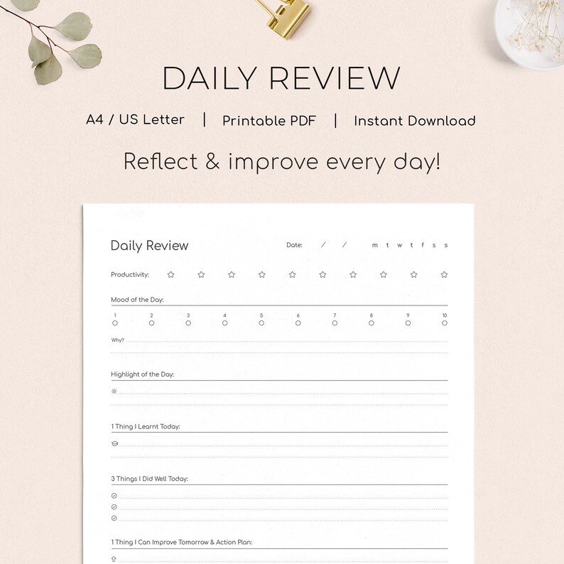 Daily Review Daily Reflection Growth Mindset - Etsy UK