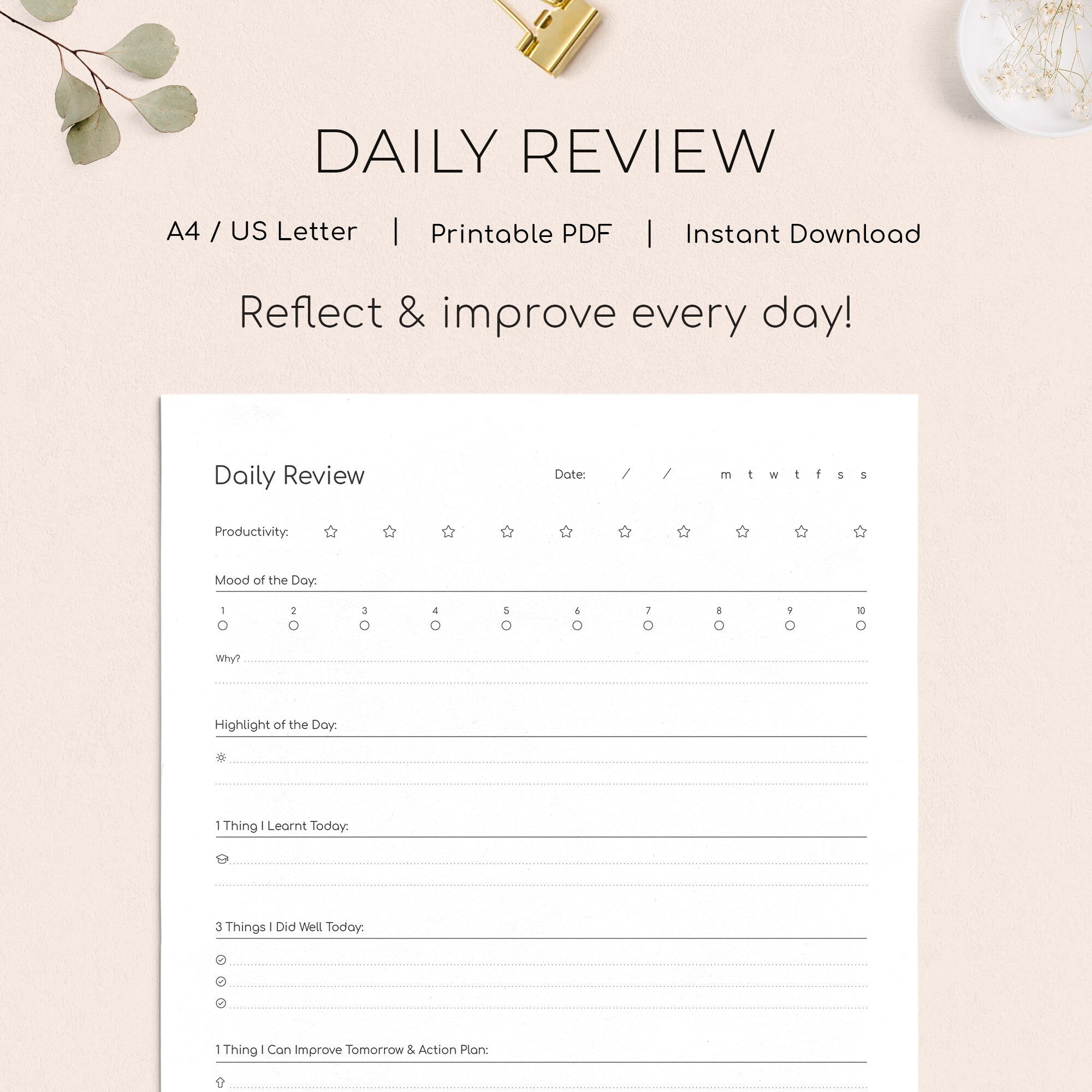 Daily Review Daily Reflection Growth Mindset - Etsy UK