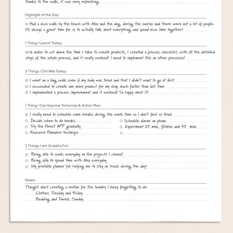 Daily Review Daily Reflection Growth Mindset - Etsy UK