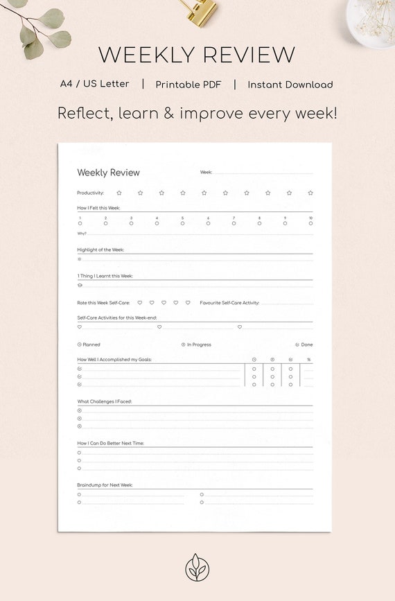 Weekly Review Weekly Reflection Gratitude Journal Growth | Etsy UK