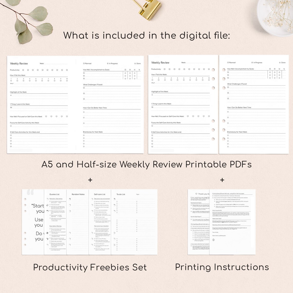 Weekly Review Weekly Reflection Gratitude Journal Growth - Etsy