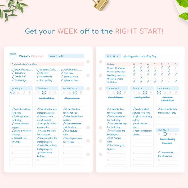 Weekly Planner A5 / Half-size 2 Page Undated Weekly Printable PDF ...