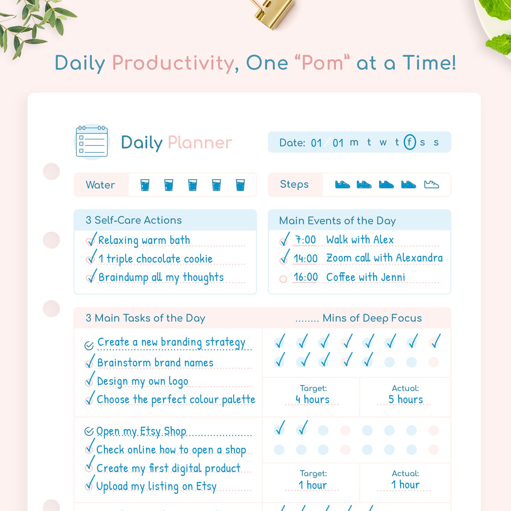 Daily Pomodoro Planner A5 / Half-size Printable PDF Pomodoro Tracker 3 ...