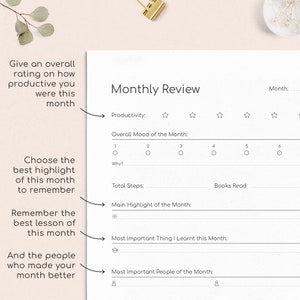Monthly Review Monthly Reflection Minimal Printable Growth Mindset ...