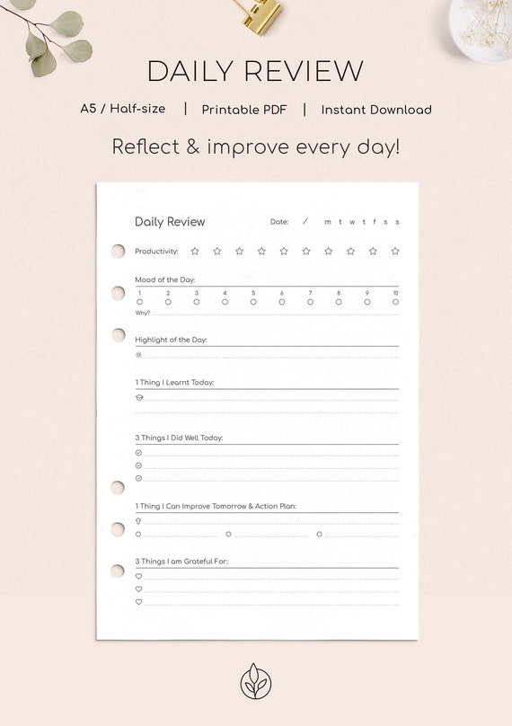 Daily Review Daily Reflection Growth Mindset - Etsy UK