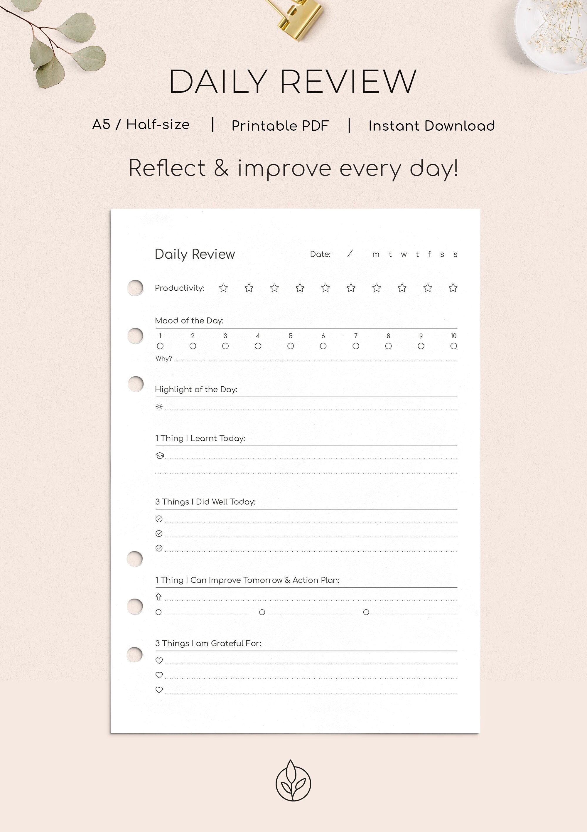 Daily Review Daily Reflection Growth Mindset - Etsy UK