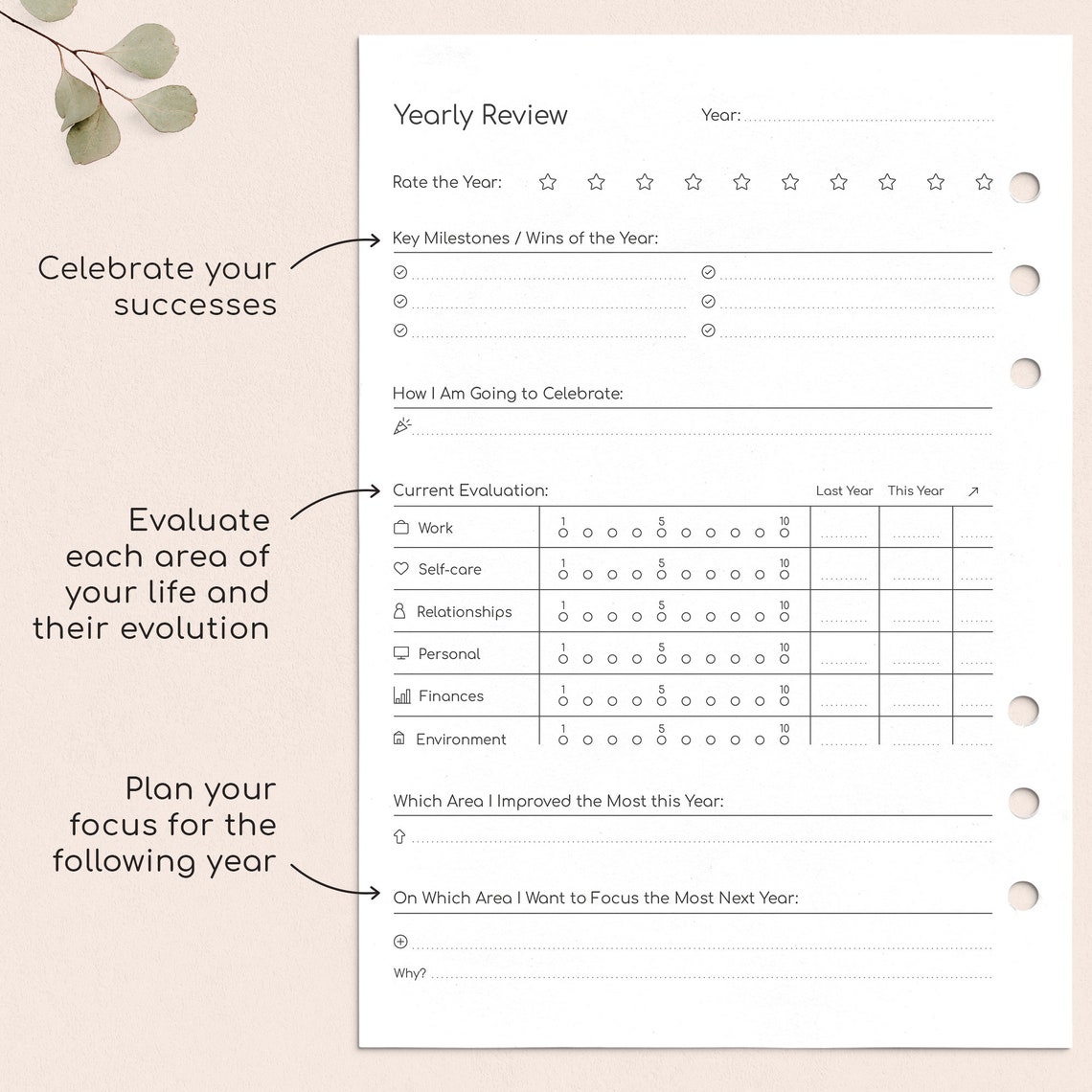 Yearly Review Year Reflection Productivity Planner - Etsy Canada